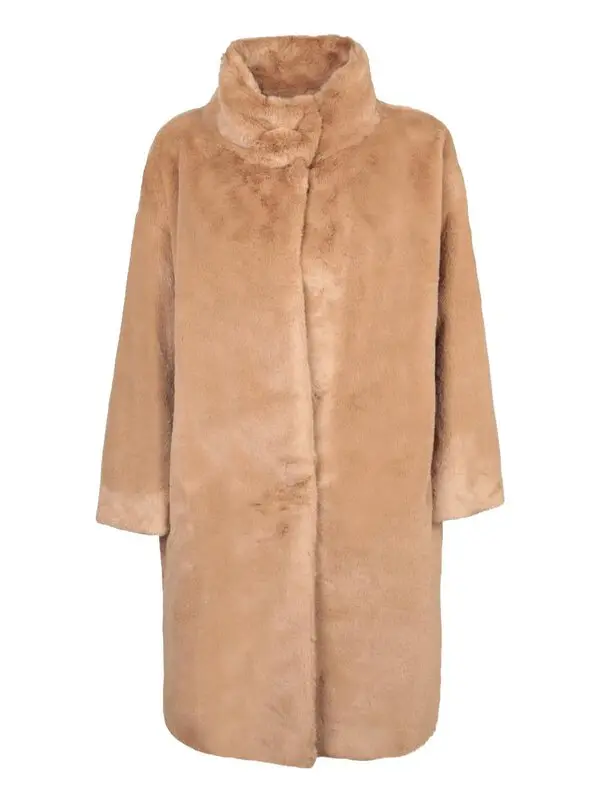 Herno Faux Fur Coat With High Collar - Beige