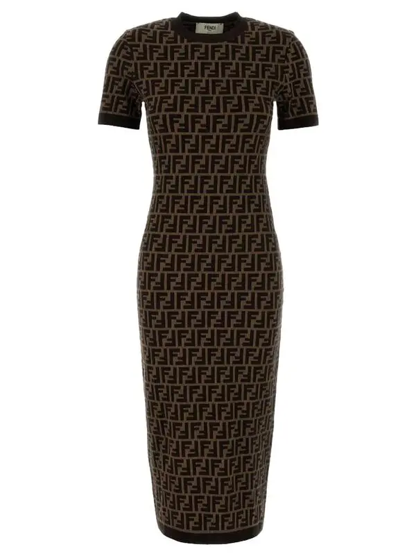 Fendi Embroidered Stretch Cotton Blend Dress - Printed