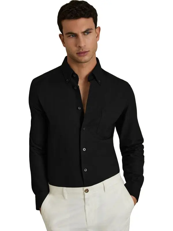 REISS Greenwich Slim-fit Button-down Collar Cotton Oxford Shirt - Black