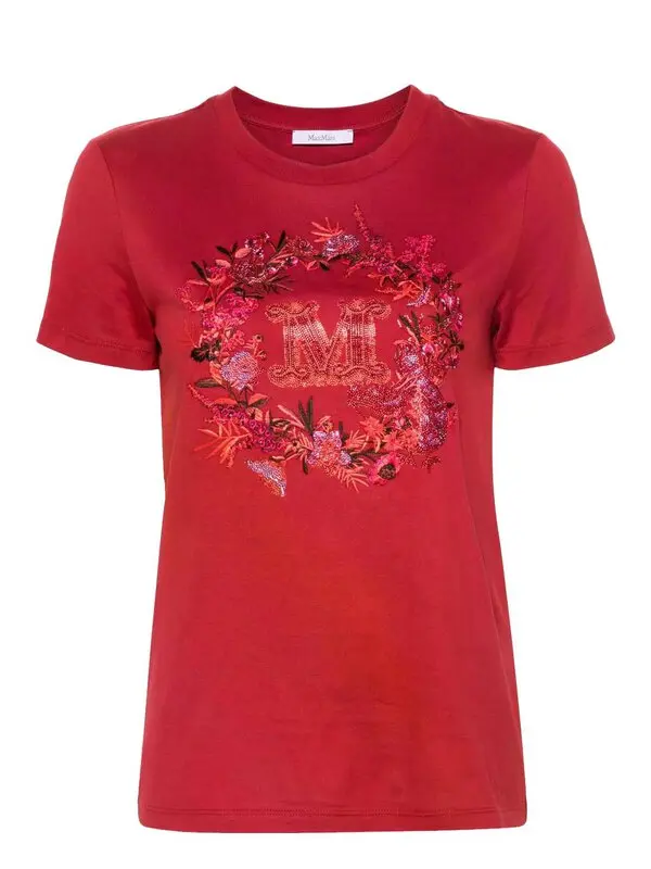Max Mara Sequin-embellished Cotton T-shirt - Red