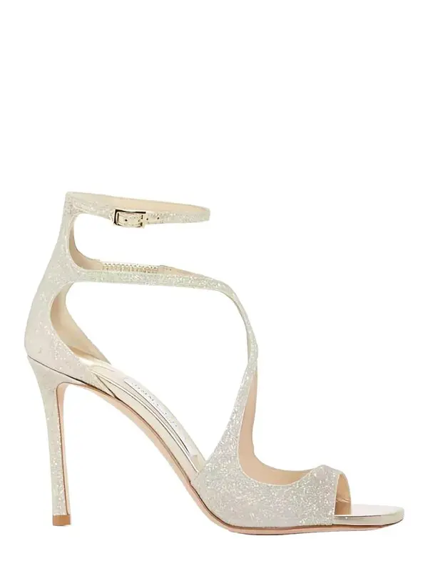 JIMMY CHOO 95mm Azia Glittered Buckled Sandals - Silver