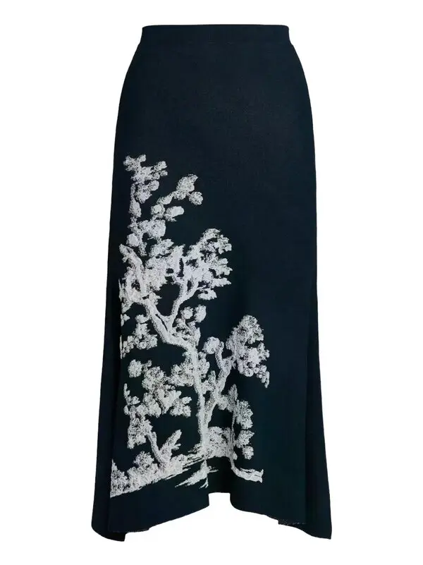 Erdem Tree-print Midi Skirt - Blue