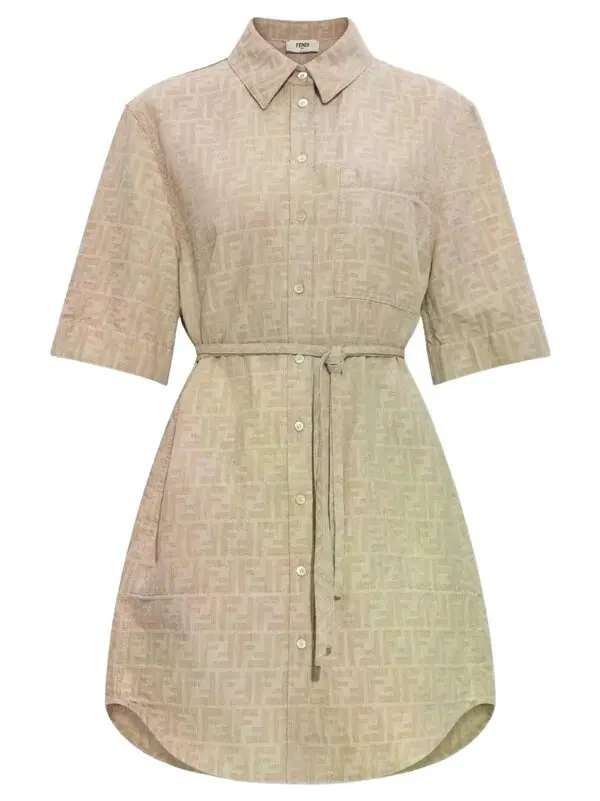 Fendi Monogram Logo Shirt Dress - Neutrals