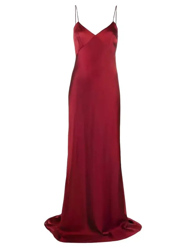 Max Mara V-neck Satin Gown - Red