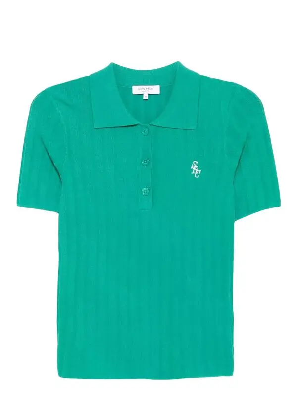 SPORTY & RICH Src Ribbed Polo Top - Green