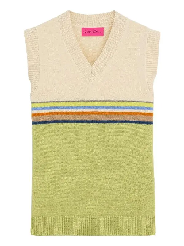 THE ELDER STATESMAN Striped Cashmere Vest - Beige