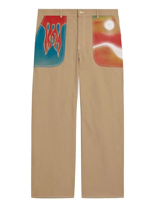 THE ELDER STATESMAN Printed Cotton-twill Pants - Sand