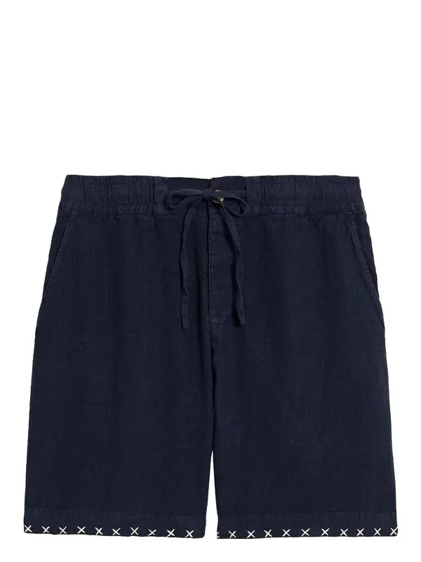 THE ELDER STATESMAN Embroidered Linen Shorts - Navy