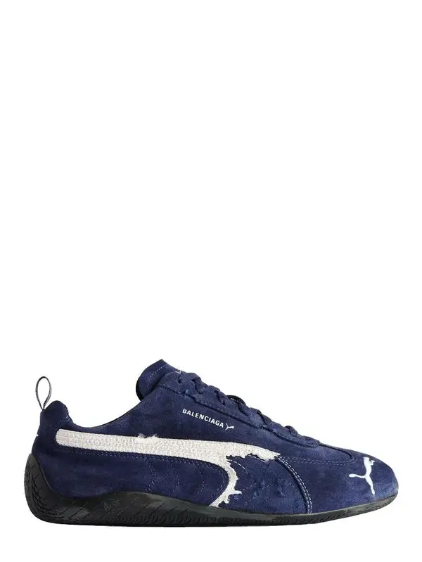 Balenciaga X Puma Speedcat Distressed Sneakers - Navy Blue/white/black