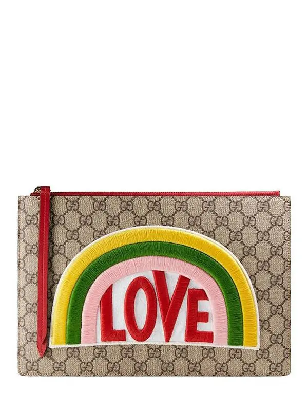 Gucci Gg Supreme Rainbow Pouch - Beige/hibiscus Red