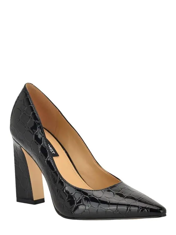Nine West Pointed Toe Block Heel Pumps - Black Croc