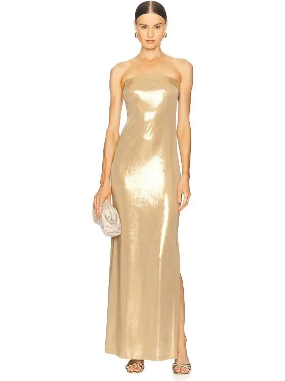 Norma Kamali Strapless Tailored Side Slit Gown - Gold