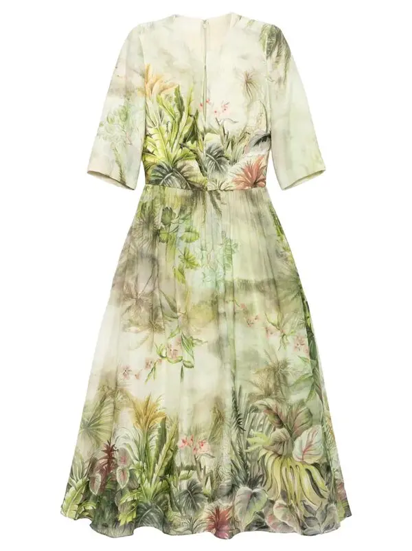 Elie Saab Printed Midi A-line Dress - Green