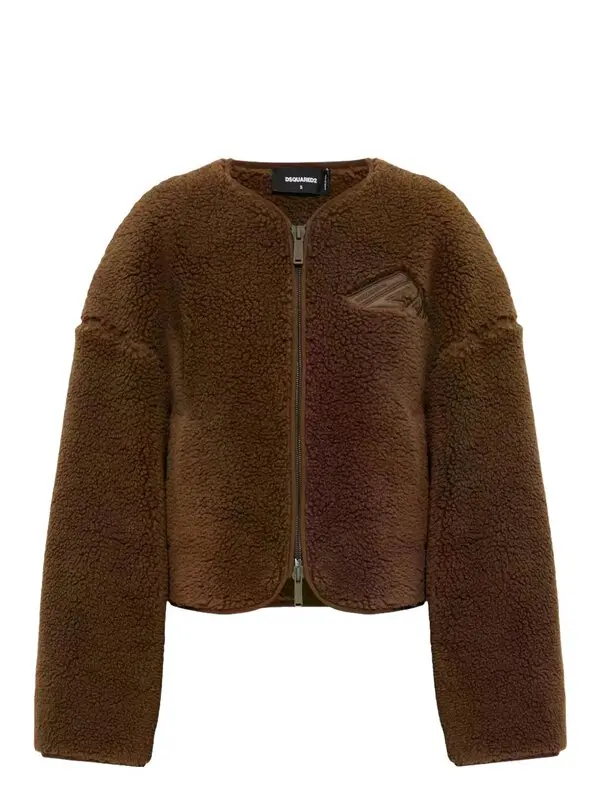 Dsquared2 Logo-embroidered Fleece Jacket - Brown