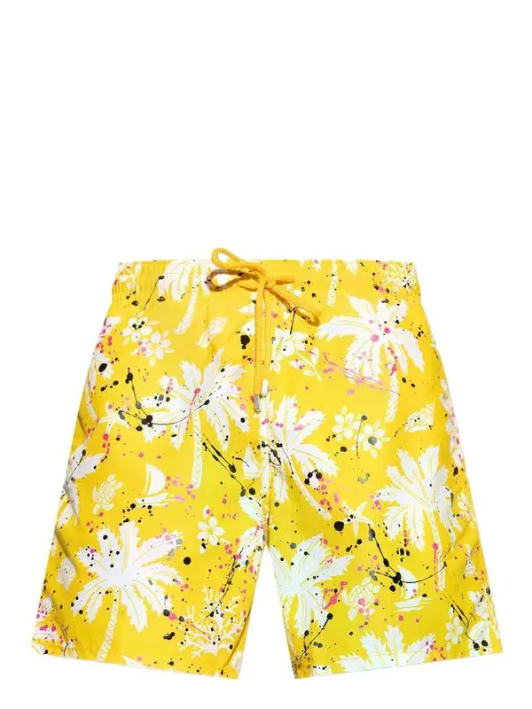 Palm Angels Palm-tree Print Swim Shorts - Yellow