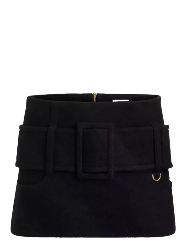 Patou Belted Wool Mini Skirt - Black