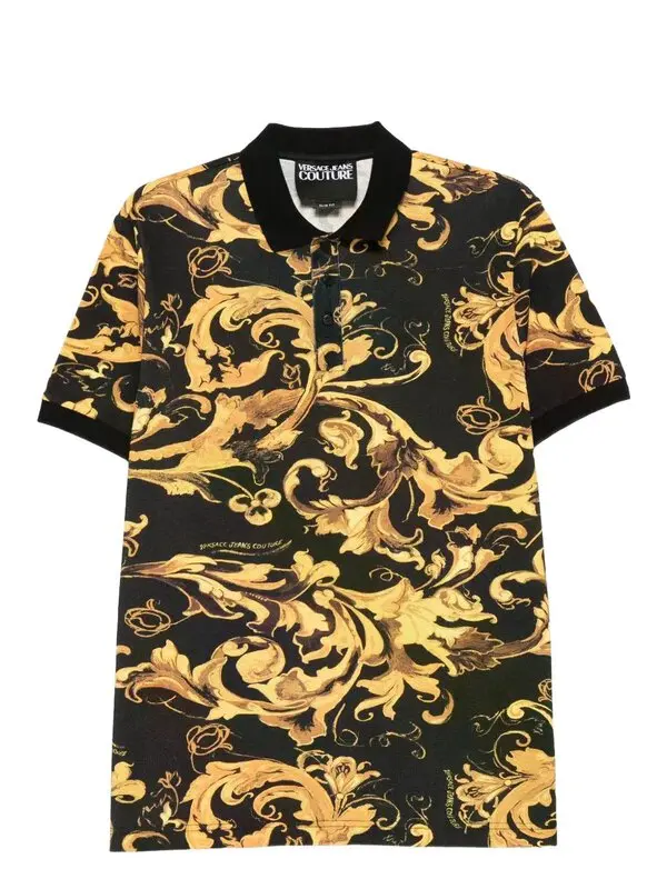 Versace Porcelain Barocco-print Polo Shirt - Black