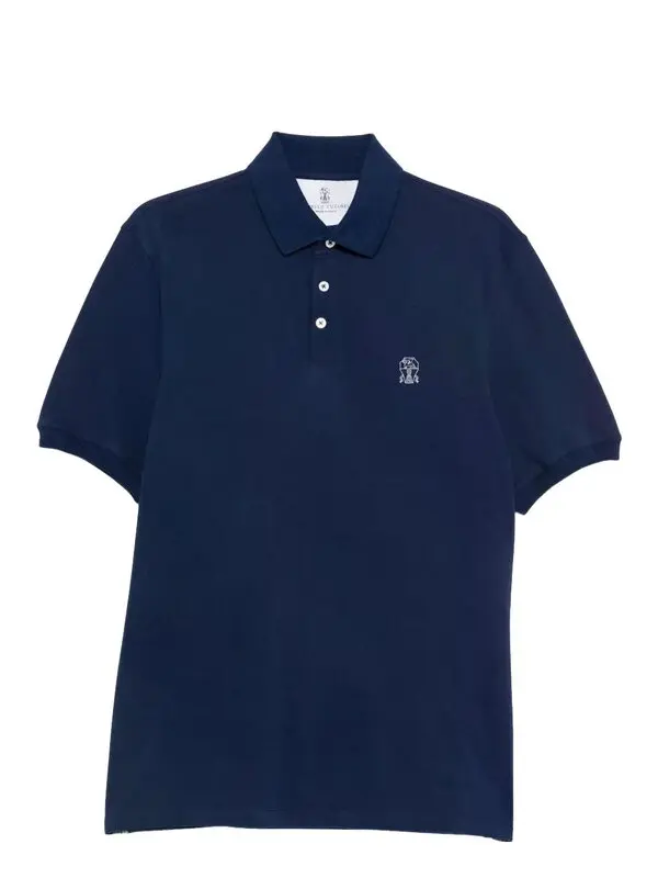 Brunello Cucinelli Embroidered Cotton Polo Shirt - Blue