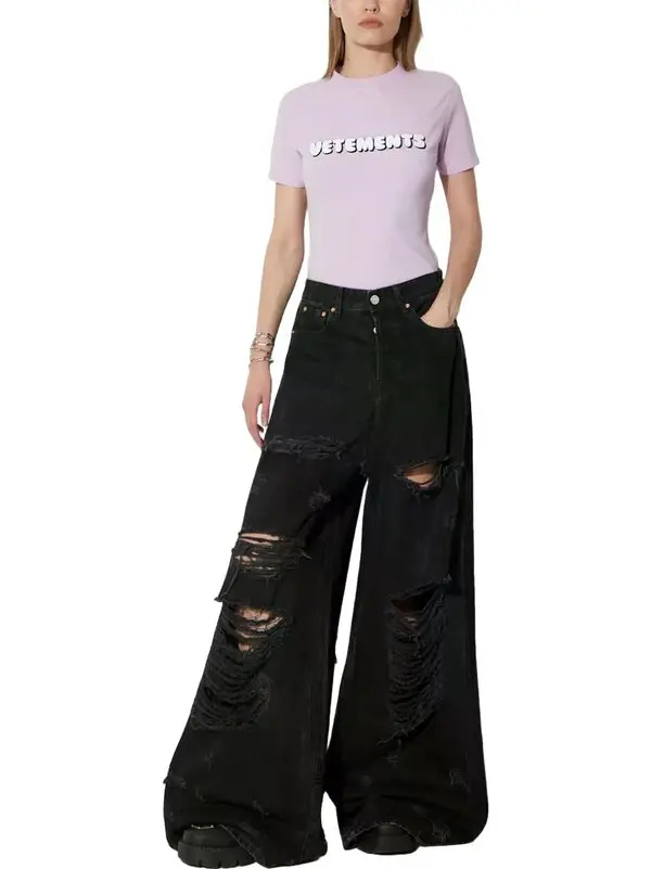 Vetements Wide Leg Distressed Jeans - Black
