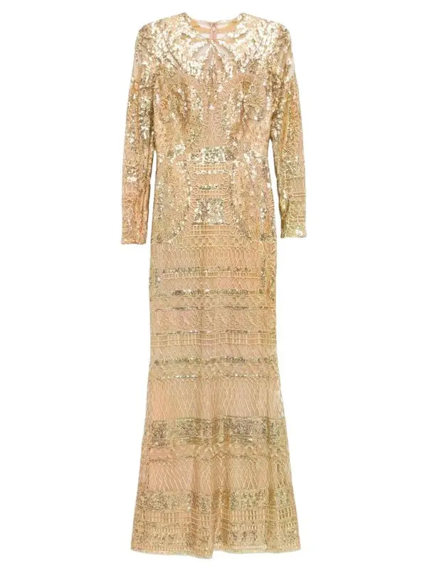 Elie Saab Embroidered Tulle Long Dress - Neutrals