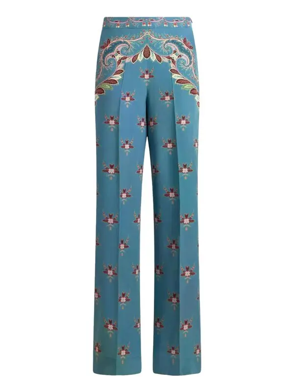 Etro Floral-print Trousers - Blue
