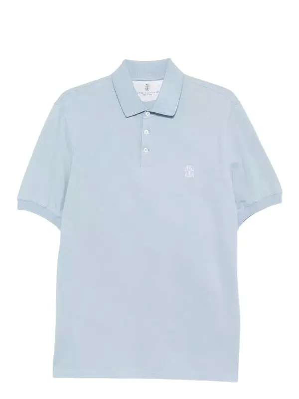Brunello Cucinelli Embroidered Cotton Polo Shirt - Blue