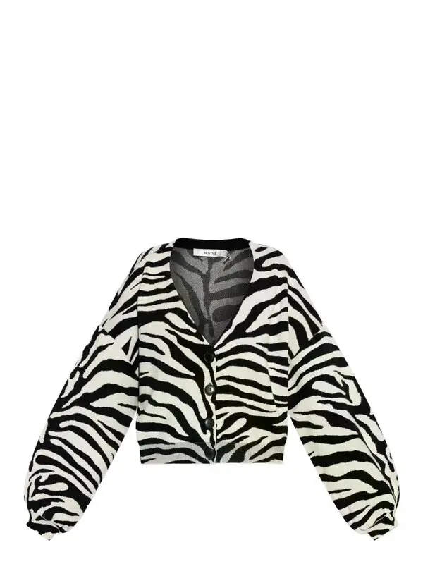 GESTUZ Zebra Print Balloon-sleeve Cardigan - Black Birch Tiger