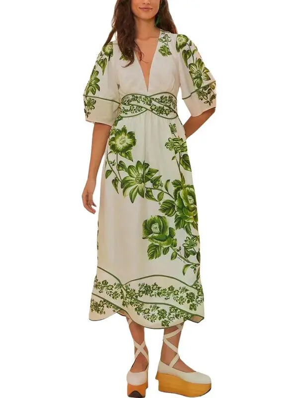 Farm Rio Floral-print Midi Dress - Neutrals