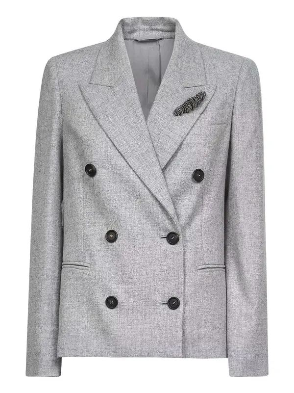 Brunello Cucinelli Peak-lapel Brooch Blazer - Grey