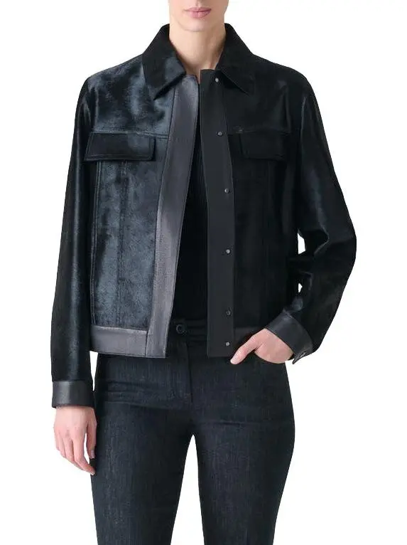 Akris Gemini Calf Hair And Leather Trucker Jacket - Black