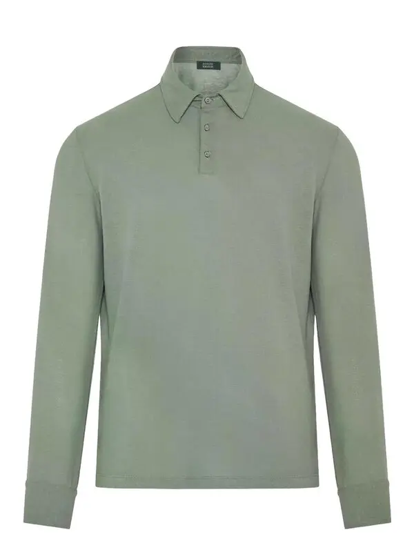 ZANONE Long-sleeve Cotton Polo Shirt - Green