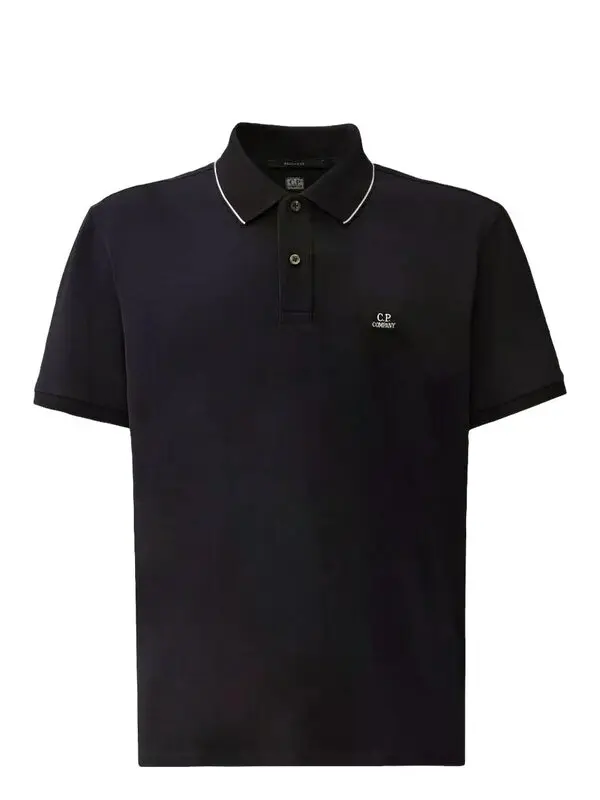 C.P. COMPANY Stretch Piquet Short Sleeve Striped Collar Polo Shirt - Blue