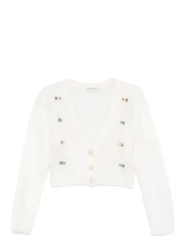 Alessandra Rich Floral-embroidered Cardigan - Neutrals