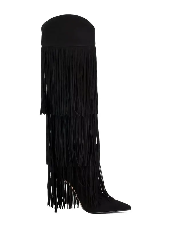 LE SILLA 120mm Andy Tiered-fringe Suede Boots - Black
