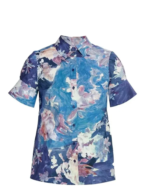 Erdem Floral-print Short-sleeve Shirt - Blue