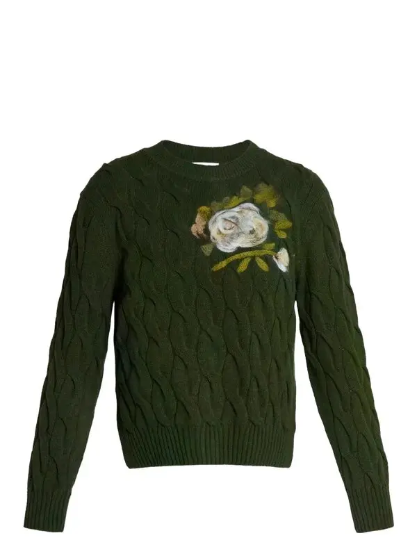 Erdem Cable-knit Floral-embroidered Sweater - Green