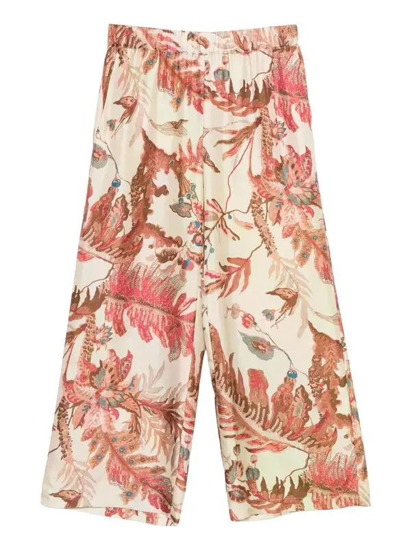 Max Mara Floral-print Silk Trousers - Neutrals