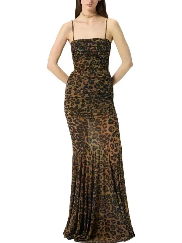 Blumarine Leopard-print Ruched Gown - Brown