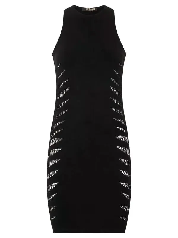Roberto Cavalli Perforated Zebra-stripes Mini Dress - Black