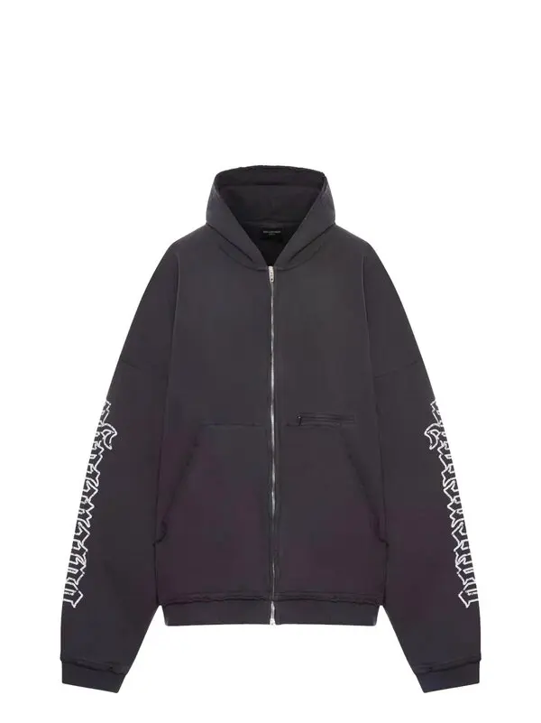 Balenciaga Distressed-sleeve Hoodie - Grey