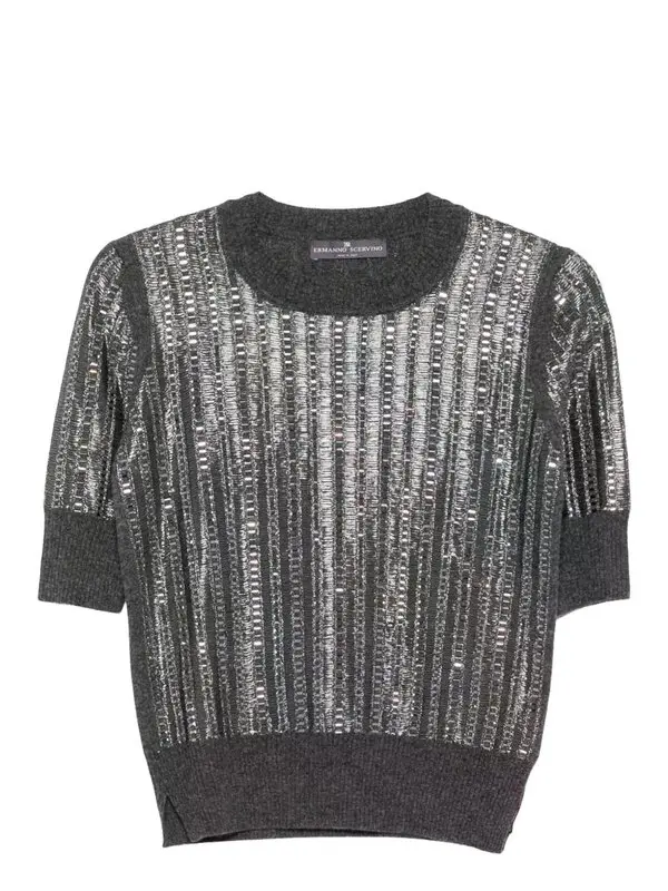Ermanno Scervino Sequin-embellished Short-sleeved Sweater - Grey