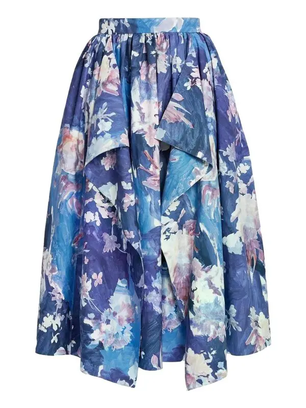 Erdem Floral-print Midi Skirt - Blue
