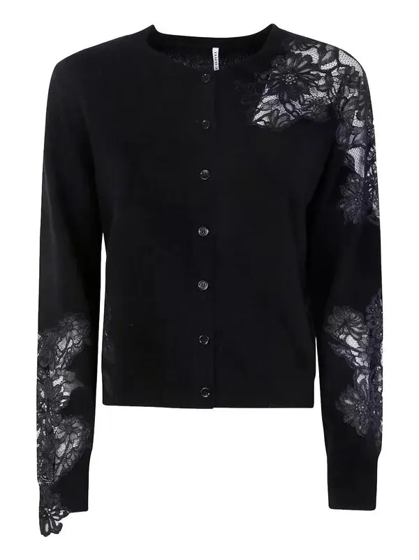 Liviana Conti Lace Paneled Wool Cardigan - Black