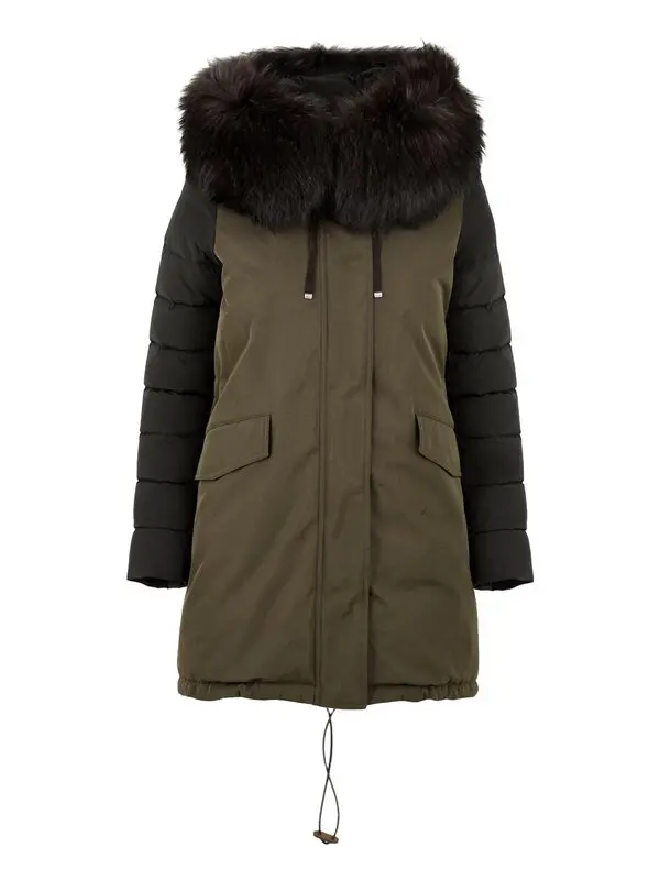 MOORER Quilted Coat With Fur Detail - Military