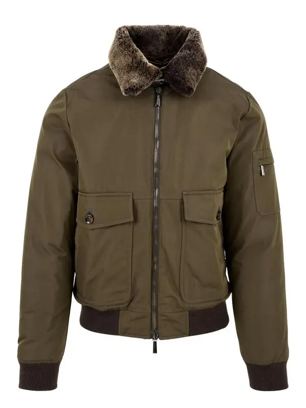 MOORER Down Jacket With Removable Fur Collar - Military