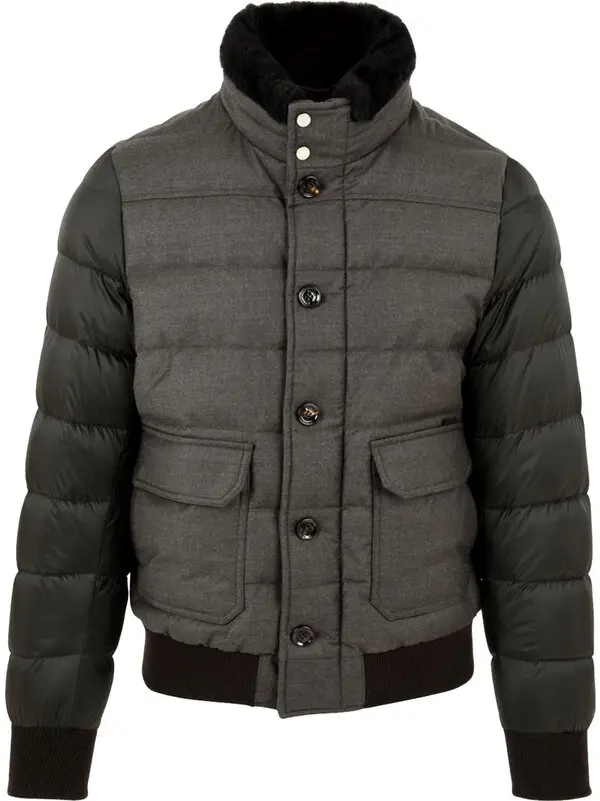 MOORER Quilted Coat With Fur Collar - Grren/forest