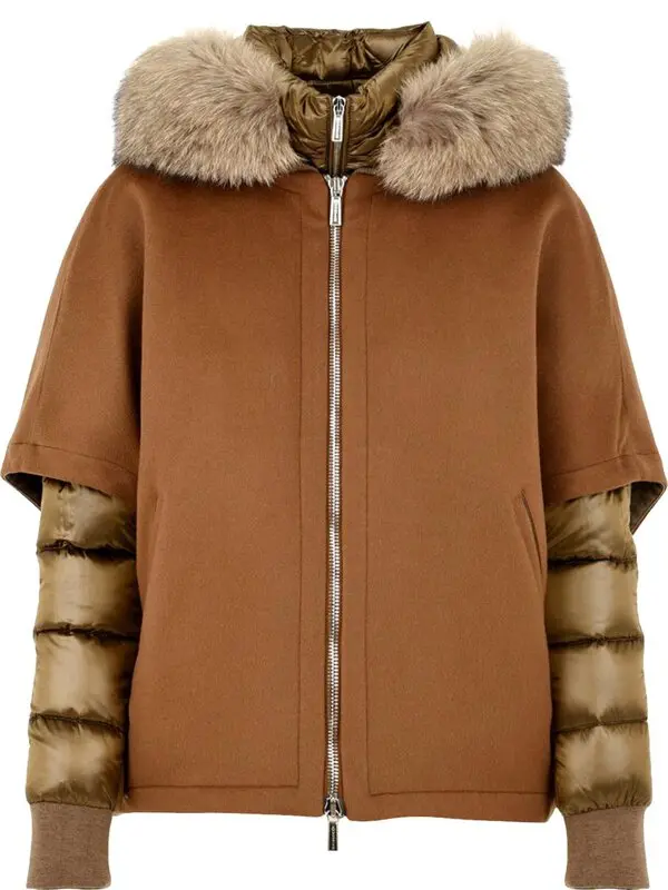 MOORER Coat With Removable Inner Jacket And Fur Hood - V2303 Cammello