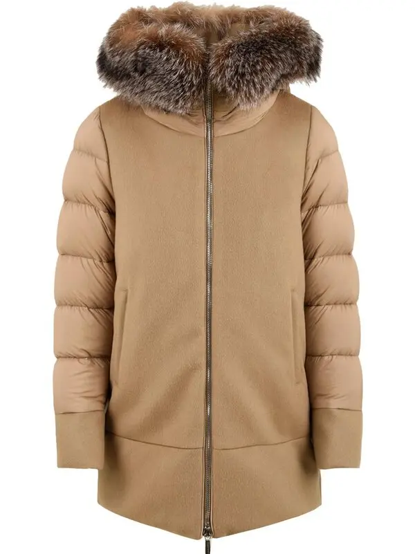 MOORER Long Padded Coat - Brown