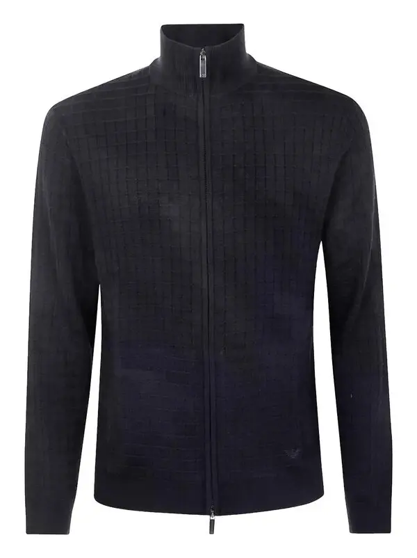 Emporio Armani Grid-pattern Zip-up Cardigan - Black