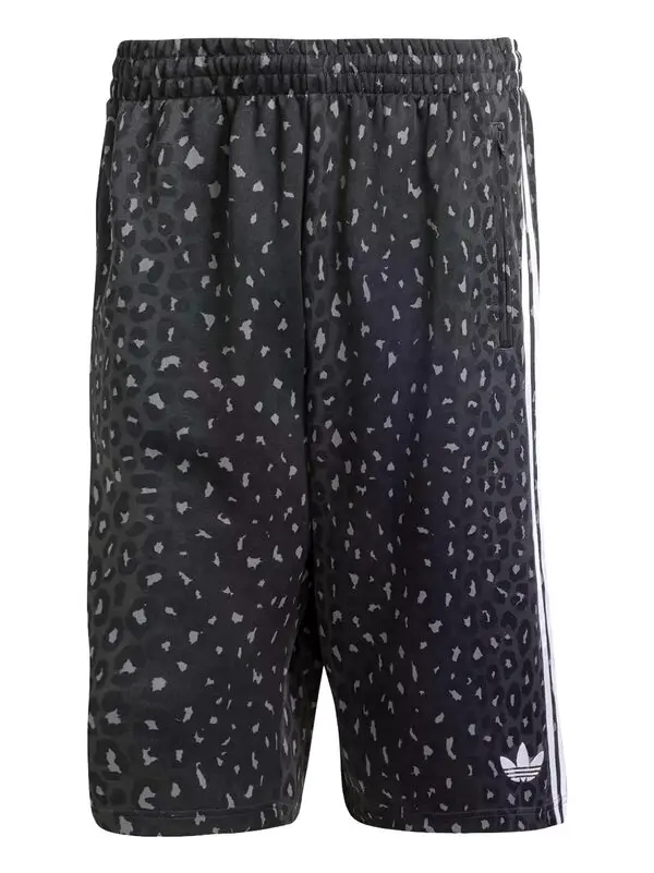 Adidas Leopard-print Striped Track Shorts - Black